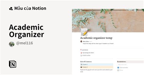 Mẫu Academic Organizer Thị Trường Notion