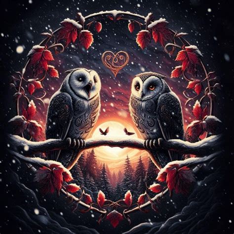 Premium Photo A Couple Of Lovely Sing Owls In Tree Beanch Night