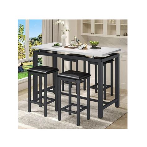 Set Of 5 Segmart Counter Height Breakfast Bar Table And Stool Set