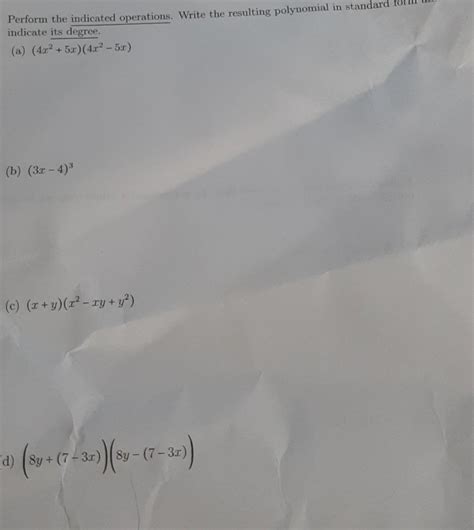 solved perform the indicated operations write the resulting