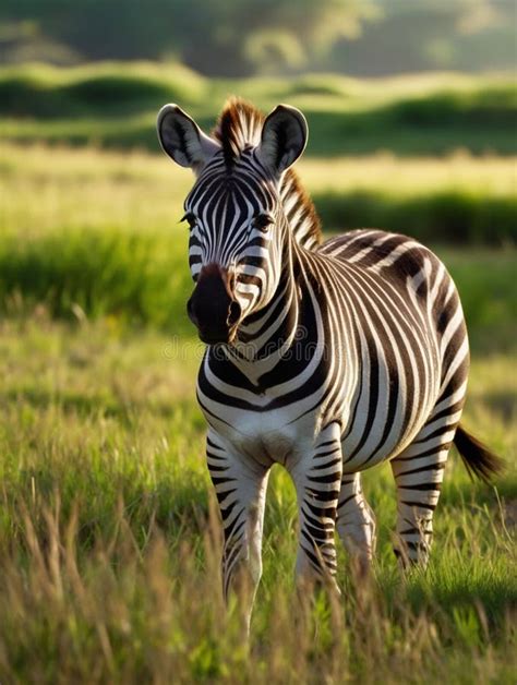 Zebra In The Grass Field Stock Illustration Illustration Of White