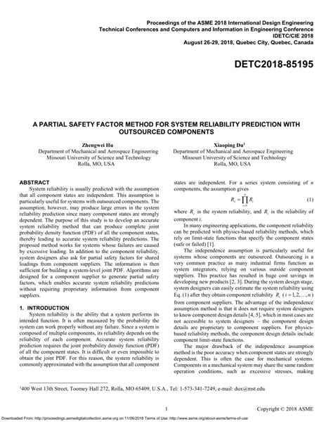 Pdf A Partial Safety Factor Method For System Reliability Prediction
