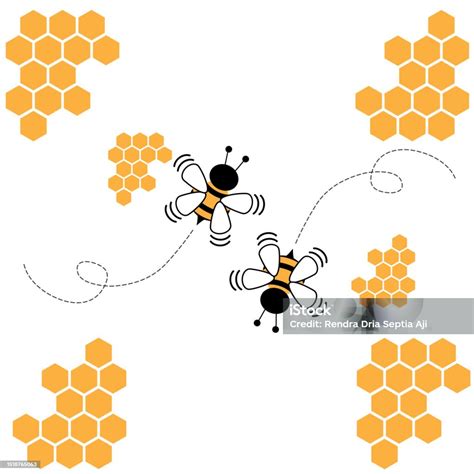 육각형 격자 셀과 흰색 배경 벡터 그림에 꿀벌 만화 로고가 있는 벡터 벌집 일러스트레이션 프리미엄 디자인 벡터 Eps10 꽃 식물에 대한 스톡 벡터 아트 및 기타 이미지
