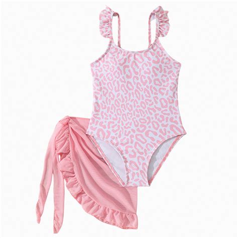 Godom Tween Girl Leopardfloral Print One Piece Swimsuit With Ruffle