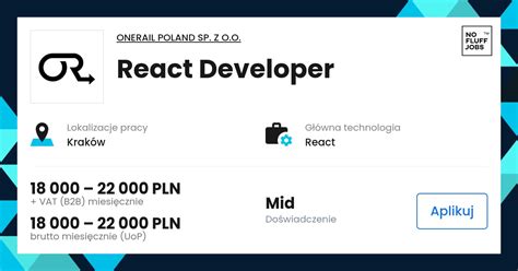 Praca React Developer Frontend Onerail Poland Kraków No Fluff Jobs