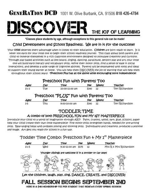 Weekly Classes A Glance — Generation Dcd