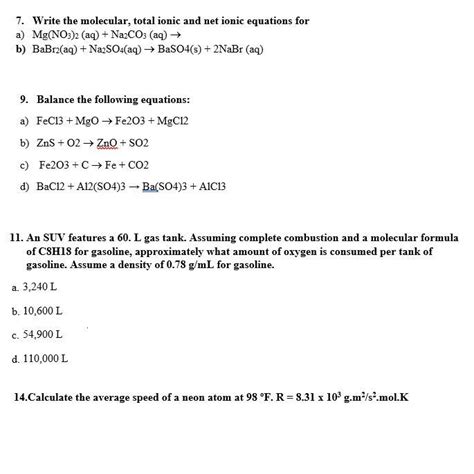 Solved 7 Write The Molecular Total Ionic And Net Ionic