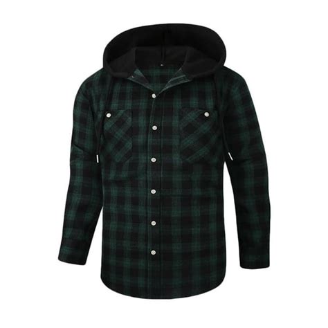 Aimik Hanes Mens Sherpa Flannel Jacket With Hood Plaid Zip Up Fleece