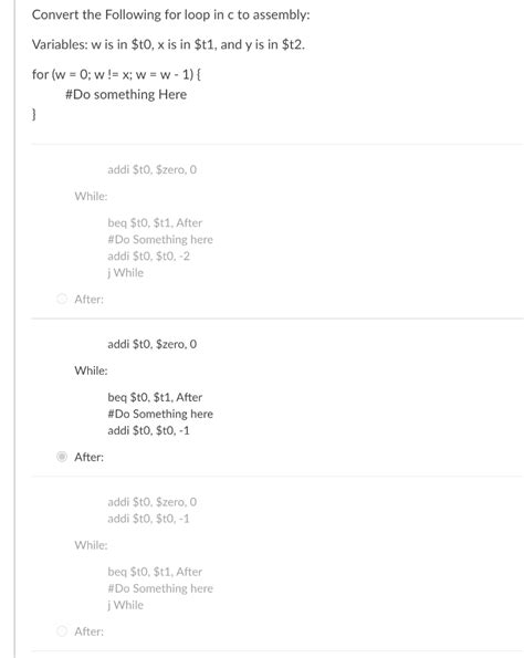 solved convert the following for loop in c to assembly