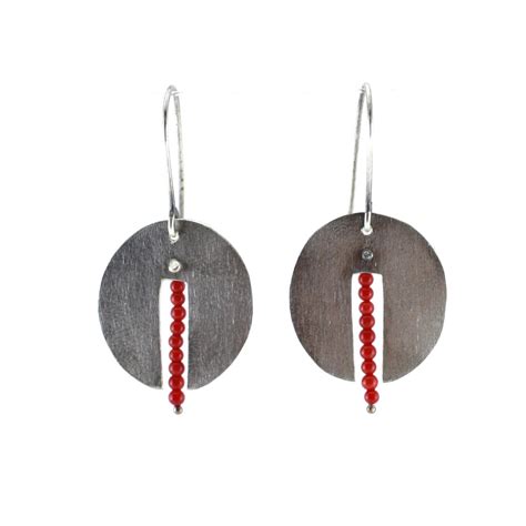 Pendants Doreilles Semi Ovales En Argent Sterling Et Corail En Vente