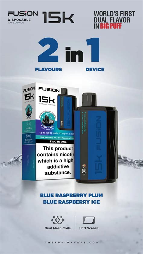 Fusion 2 In 1 Disposable Vape Blue Raspberry Plum Blue Raspberry Ice 20mg 15000puffs