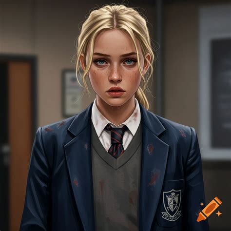 College Female Student In School Uniform Tired And Disheveled On Craiyon