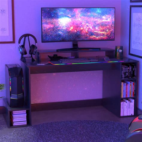 Western Designs Black Focus Gaming Desk With Raised Shelf Temple