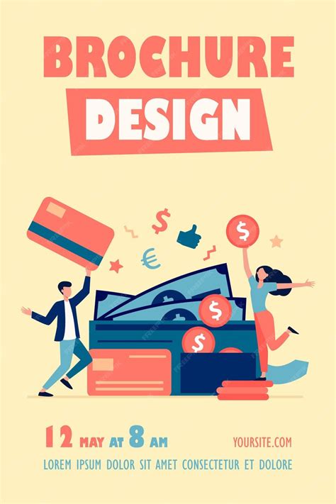 Free Vector Happy Tiny Man And Woman With Big Open Wallet Flyer Template