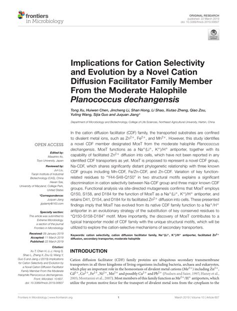 Pdf Implications For Cation Selectivity And Evolution By A Novel