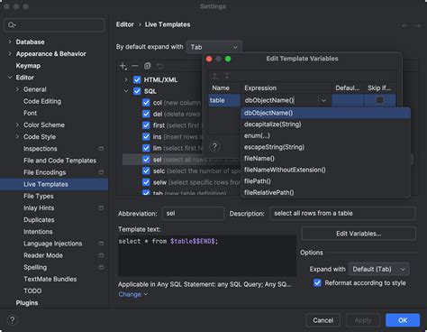 Live Template Variables Datagrip Documentation