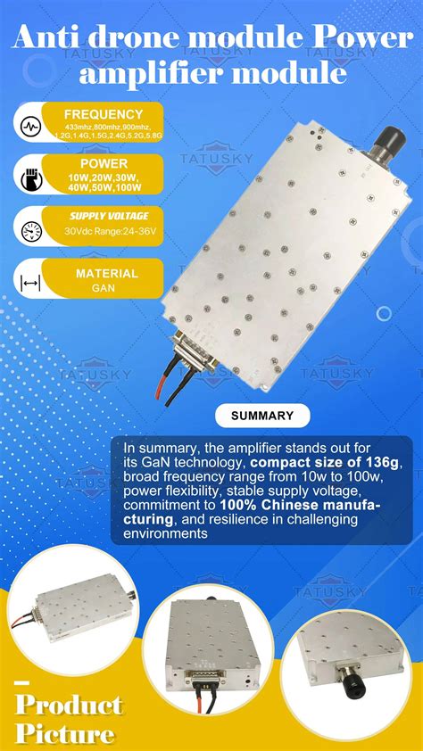 700 820mhz 100w Gan Amplifier Anti Drone Suppression 700 1100mhz Module For Anti Drone System
