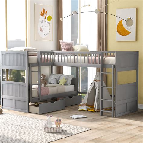 Latitude Run® Gray Twin Bunk Bed With Loft And Storage Possibilities