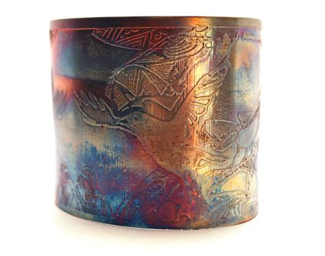 Etched Copper Crow Cuff Bracelet Etsy