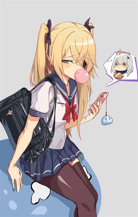 Paimon Fischl And Slime Genshin Impact Drawn By Kkry99 Danbooru