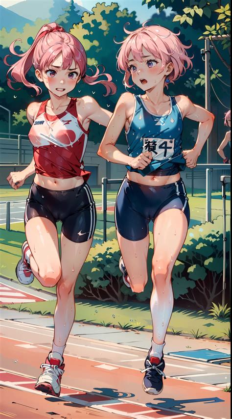 Two Women Running On A Track In A Park Seaart Ai