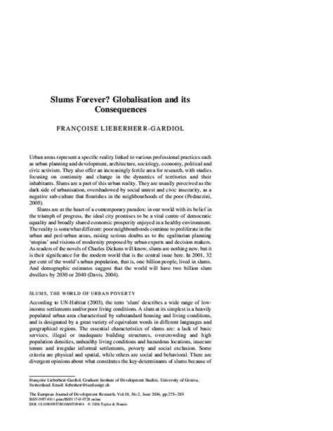 Pdf Slums Forever Globalisation And Its Consequences
