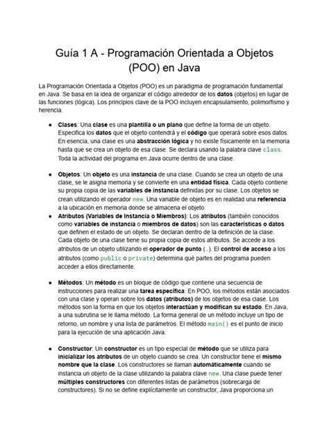 Guía Teórica De Programación Orientada A Objetos Poo En Java Pdf