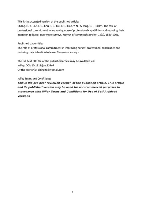 Pdf The Role Of Professional Commitment In Improving Nurses