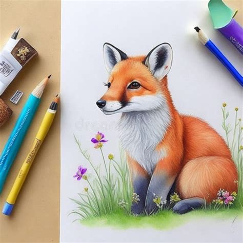 Realistic Fox Drawing Watercolor Drawing Realistic Fox Stock