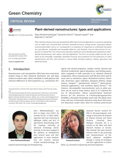 Pdf Plant Derived Nanostructures Types And Applications