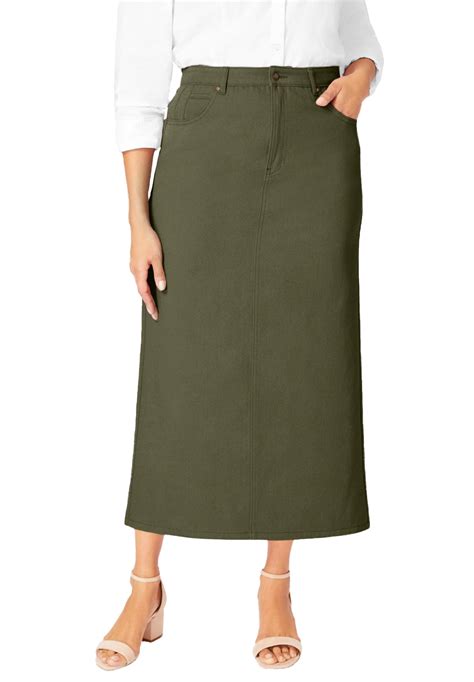 Jessica London Womens Plus Size Classic Cotton Denim Midi Skirt