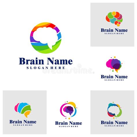 Set Of Colorful Brain Logo Design Vector Creative Brain Logo Concepts Template Stock Vector