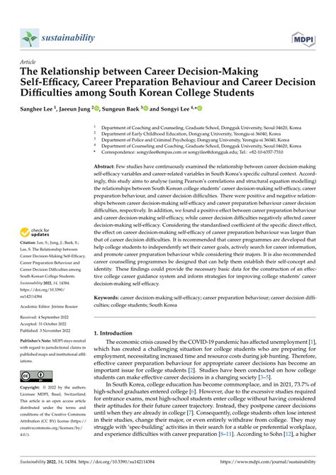 Pdf The Relationship Between Career Decision Making Self Efficacy