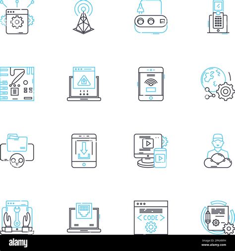 Cyber Workplace Linear Icons Set Cybersecurity Digitalization