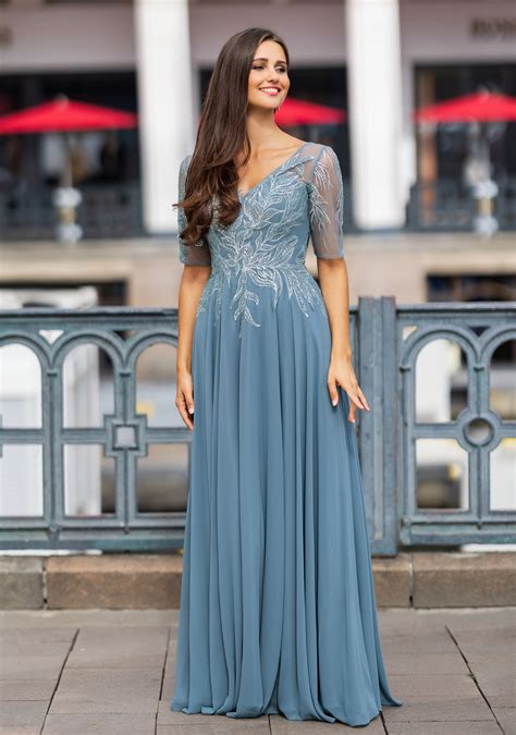 0771 Vintage Indigo Blue Chiffon Evening Dress
