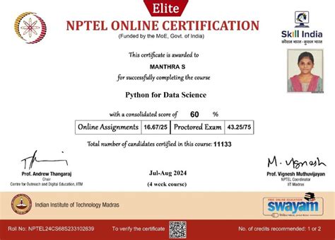 Manthra Srinivasan On Linkedin Python Datascience Nptel Learning Achievement