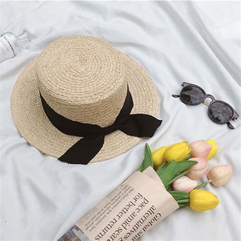 Enkle Kvinner Sommer Strand Raffia Svart Hvit Bånd Vicedeal