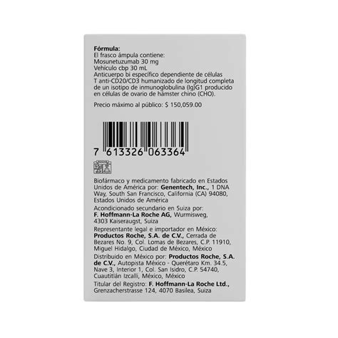 Lunsumio Mosunetuzumab 30 Mg 30 Ml Solución Inyectable Frasco Ámpula Farmacia Coyoacán