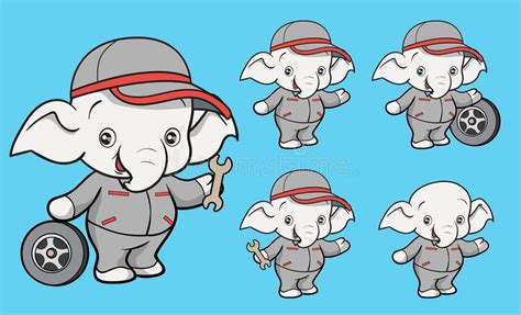 Cartoon Mascotte Van Een Schattige Olifantenarbeider Vector Illustratie