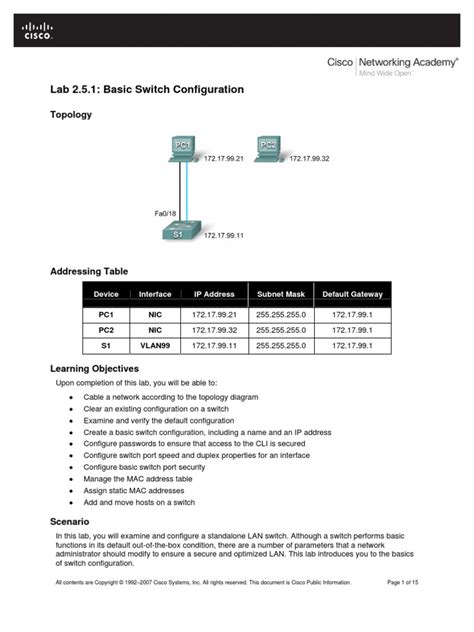 Lab 251 Basic Switch Configuration Pdf Network Switch Cisco