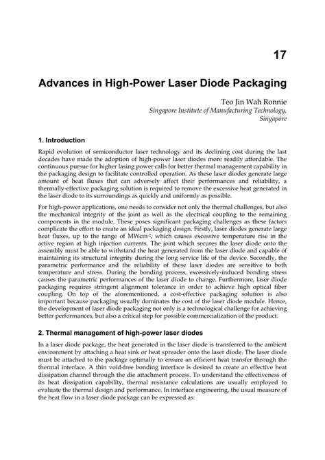 Pdf Advances In High Power Laser Diode Packaging