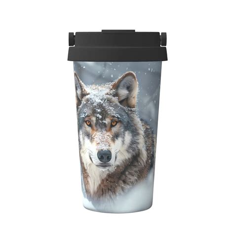 Susaid Majestic Snowy Wolf Print Coffee Travel Mug Insulated Coffee