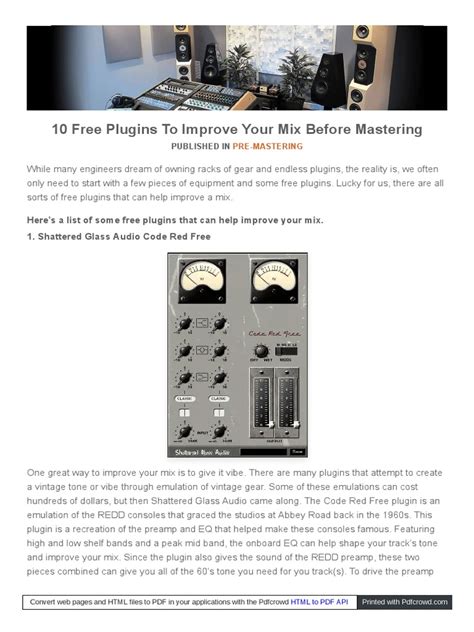 10 Free Plugins To Improve Your Mix Before Mastering Download Free Pdf Equalization Audio