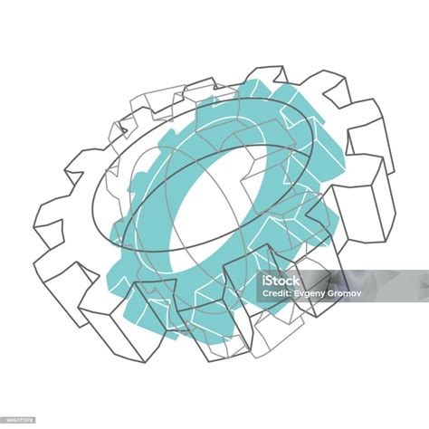 Isometric Thin Line Style Model Of Gears Stock Illustration Download