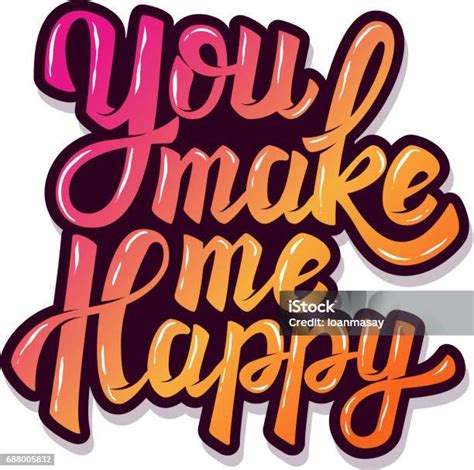 당신 때문에 행복해요 핸드 그린 레터링 문구 흰색 배경에 고립입니다 디자인 요소 포스터 엽서 벡터 일러스트 레이 션 감정 시리즈에 대한 스톡 벡터 아트 및 기타 이미지
