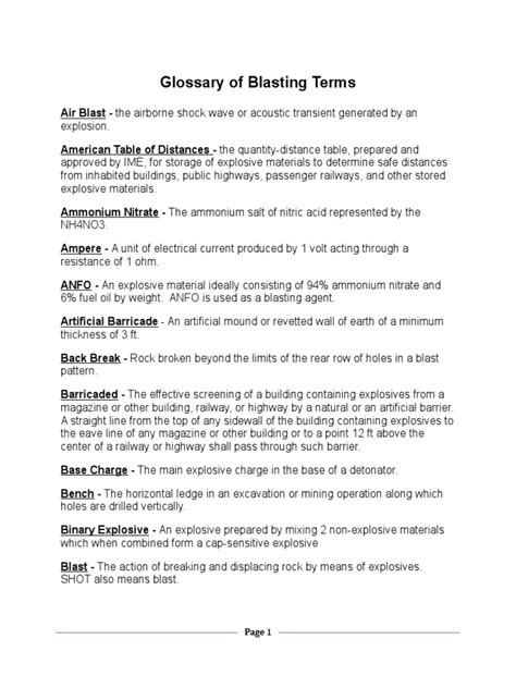 Glossary Of Blasting Terms Pdf Explosive Material Explosion
