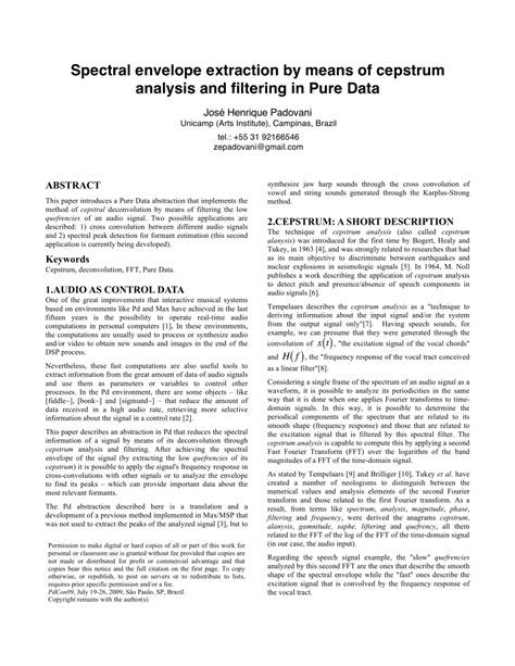 Pdf Spectral Envelope Extraction By Means Of Cepstrum Analysis And