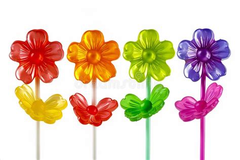 A Group Of Colorful Lollipops With Flowers On Them Stock Image Image