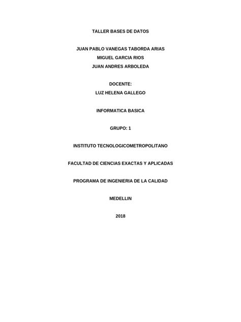 Taller Bases De Datos Pdf