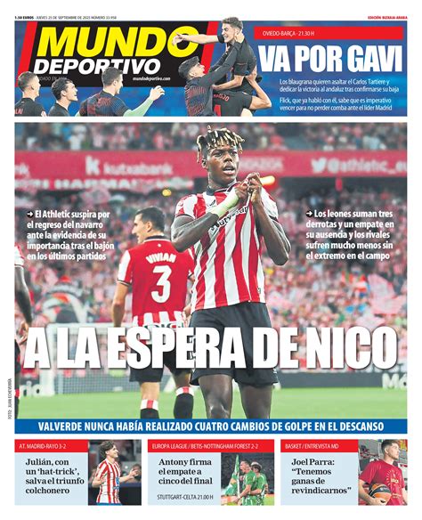 Portada De Hoy De La Edición Bizkaia Araba De Mundo Deportivo